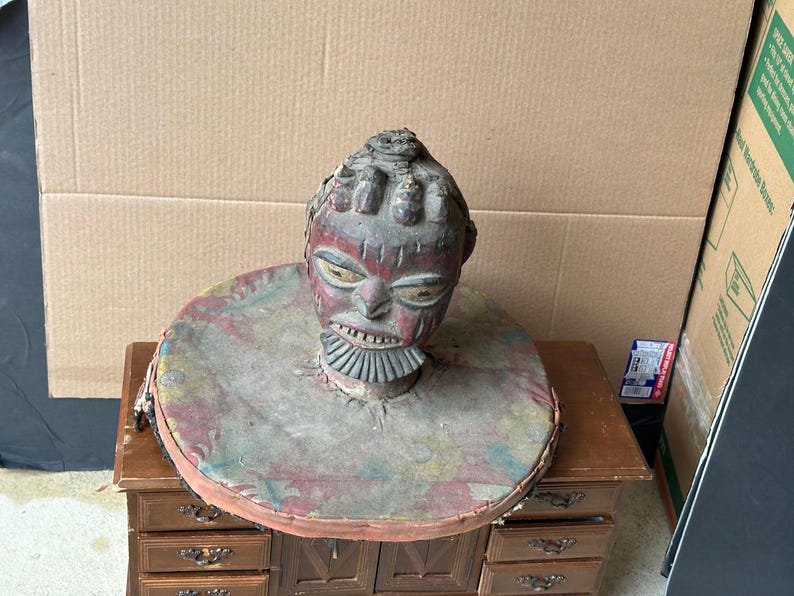 Vintage Yoruba Egungun Headdress – Red Pigmented Ancestor Mask Plateau ...