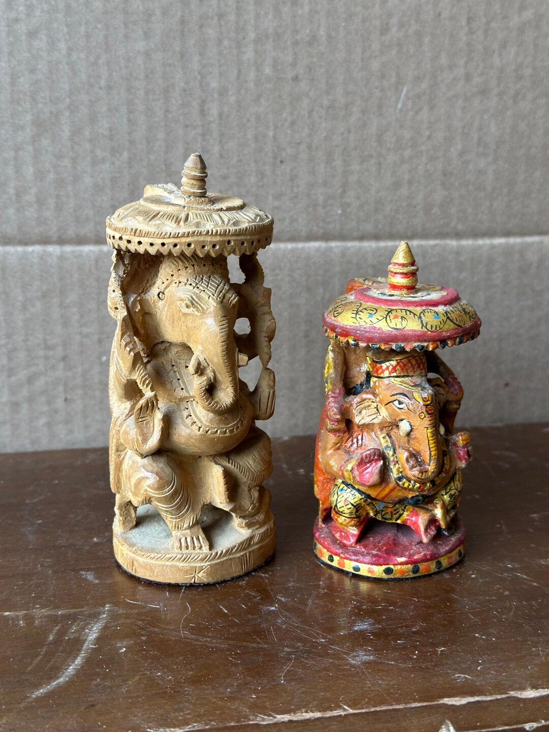 Vintage Hand-carved Hindu Ganesha Deity Statues (natural & Painted Wood ...