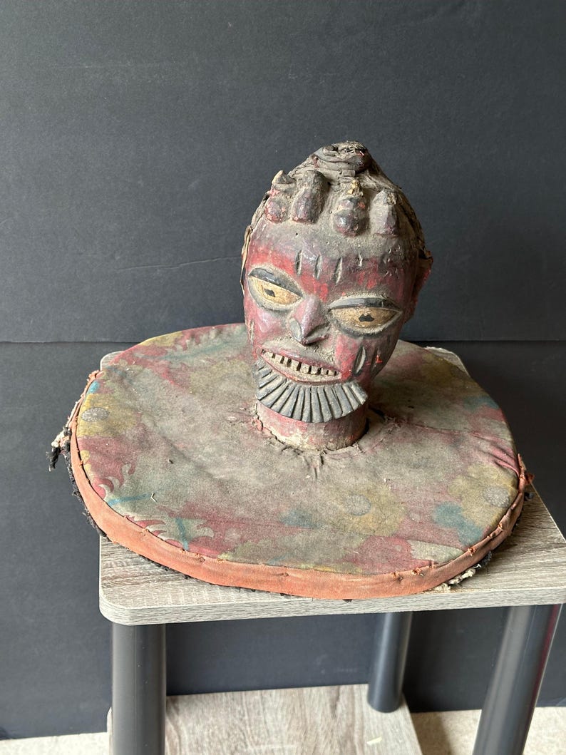Vintage Yoruba Egungun Headdress – Red Pigmented Ancestor Mask Plateau ...