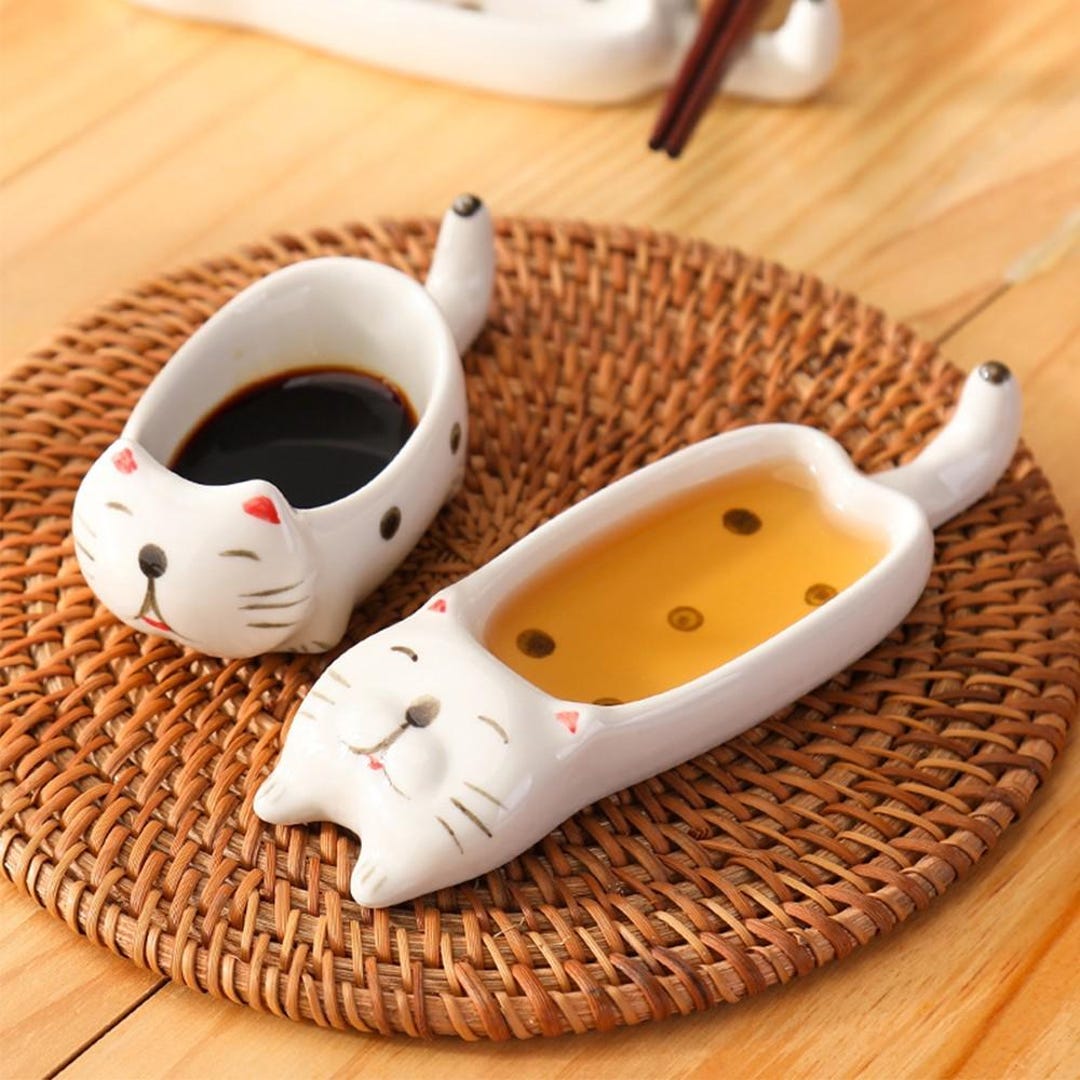 Ceramic Cat-shaped Sauce Dish Bowl Adorable Cat Design, Available in 2 ...
