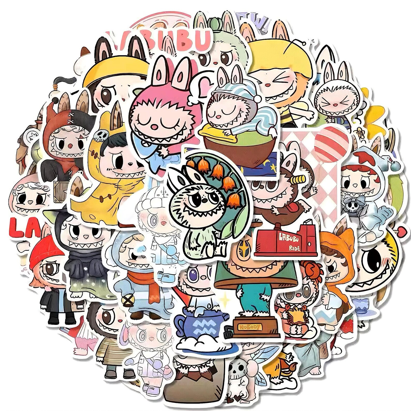 Random 5-pack Labubu Stickers Cute Cartoon DIY Decorations for Journals ...
