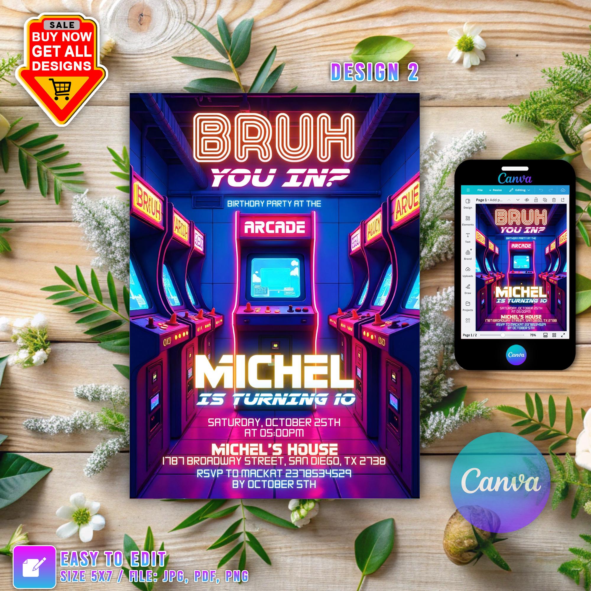 Arcade Invitation,arcade Birthday Invitation,arcade Party,arcade Neon ...