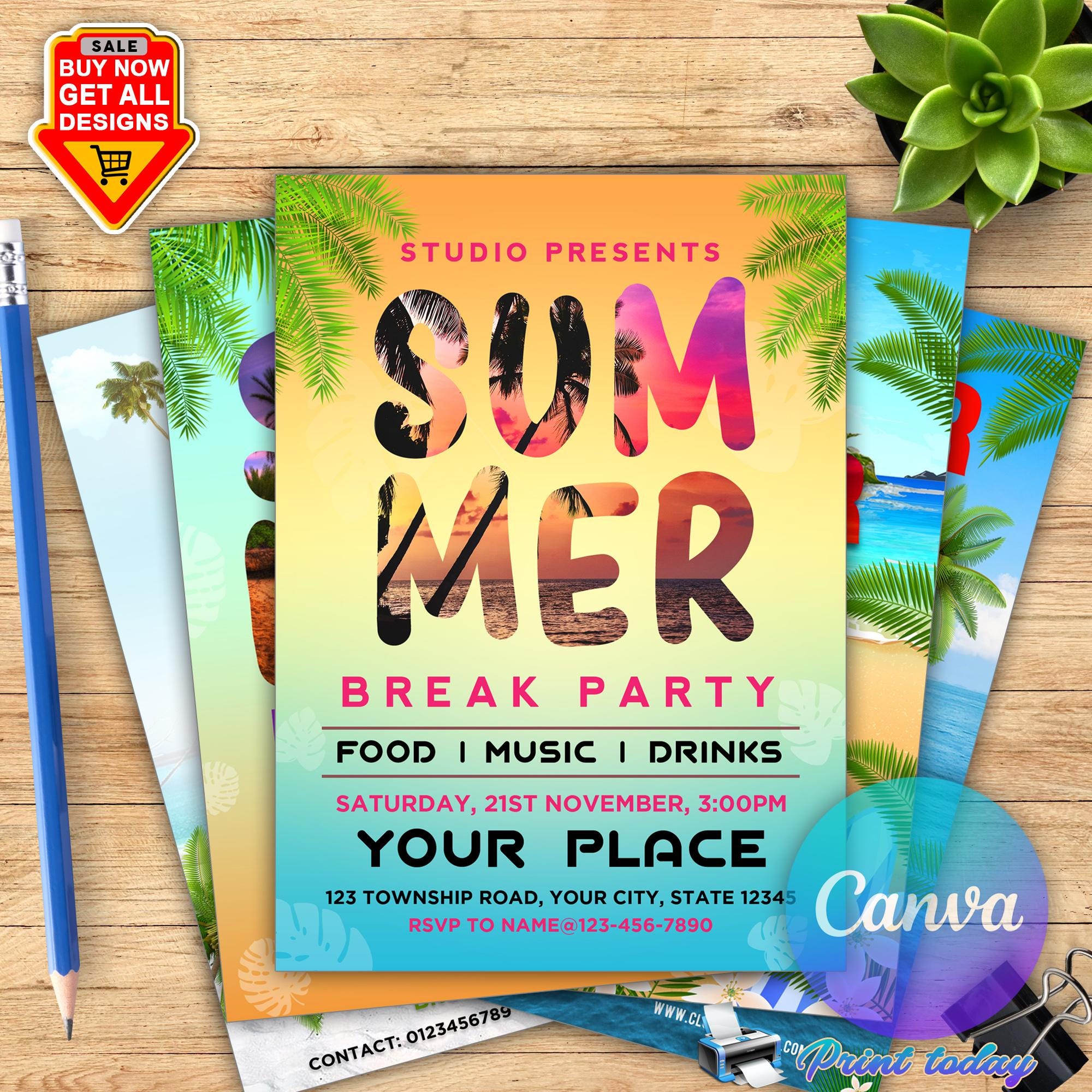Summer Party Invitation, Summer Party Flyer, DIY Flyer Template Design ...