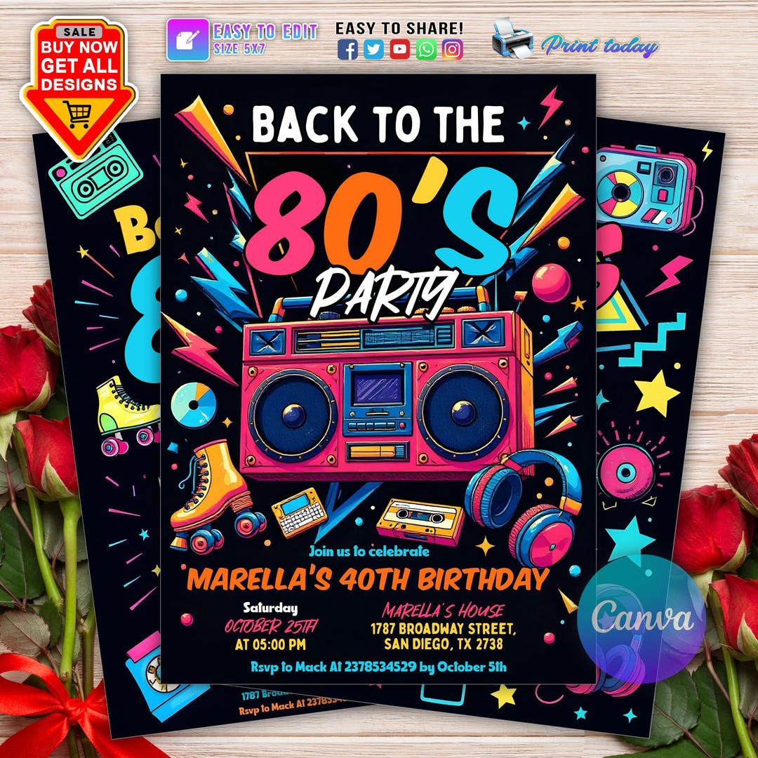 Editable 80s Birthday Party Invitation, Back to the 80s, Throwback ...