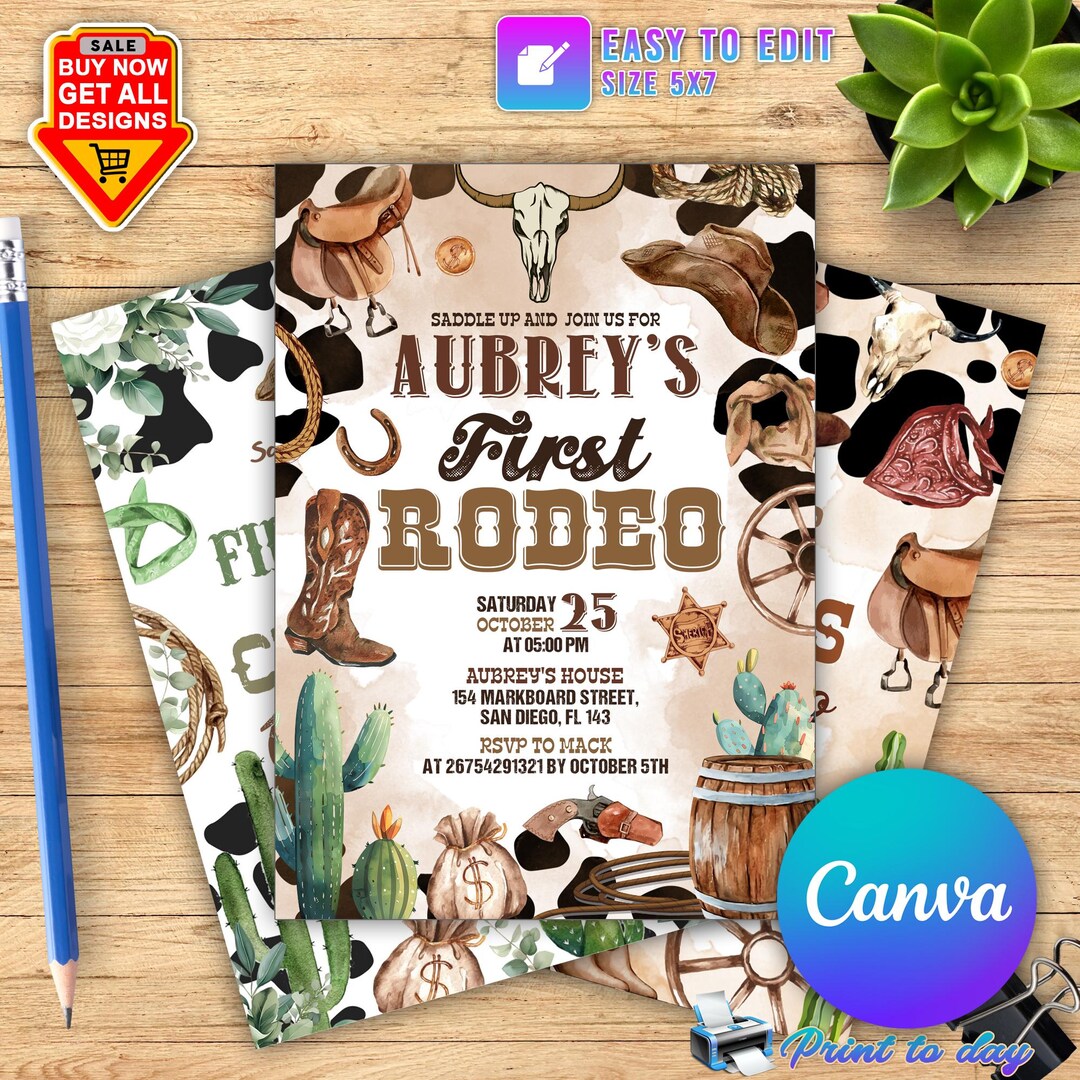 Editable First Rodeo Birthday Invitation, Rodeo 1st Birthday Invitation ...