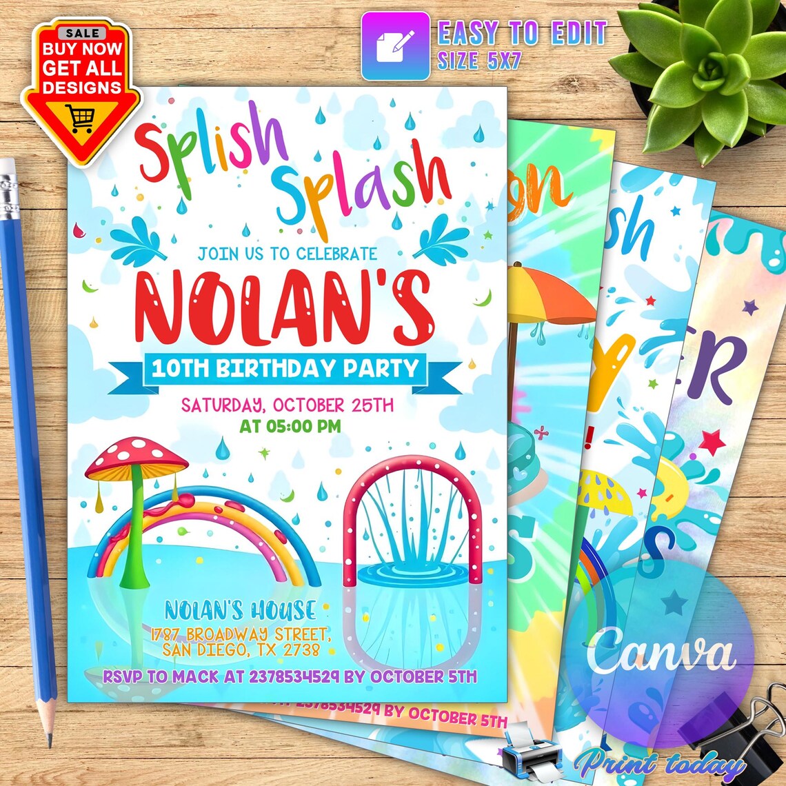 Splash Pad Party Invitation, Editable Splash Invitation, Water Park ...