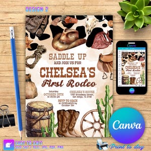 Editable First Rodeo Birthday Invitation, Rodeo 1st Birthday Invitation ...