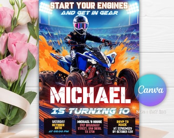 ATV Birthday Invitation, Editable Age, Quad Bike Party Invite, Editable ...