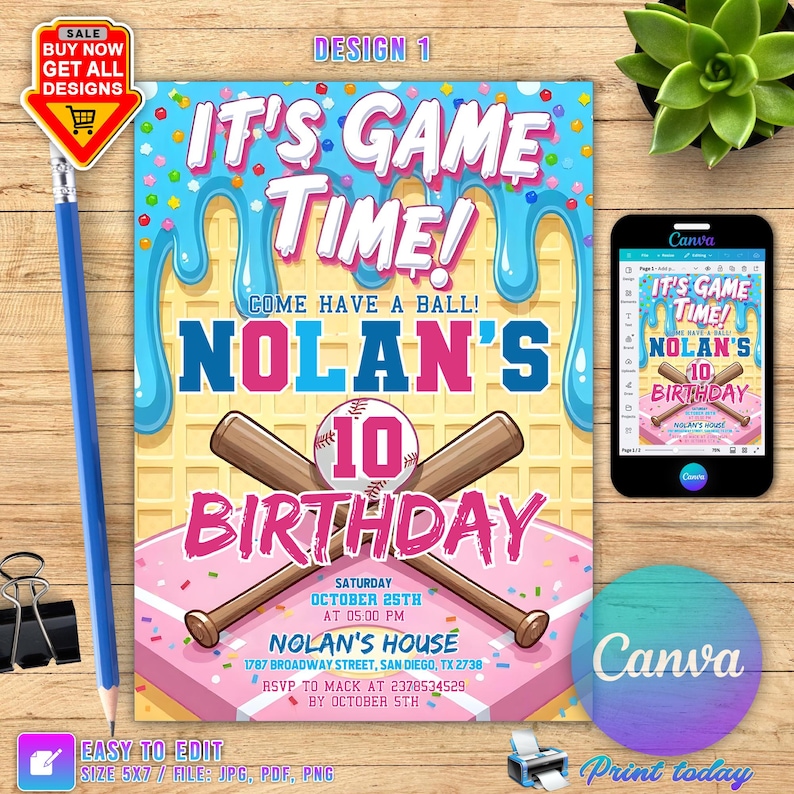 Baseball Drip Birthday Party Invitation, Baseball Birthday Invite ...