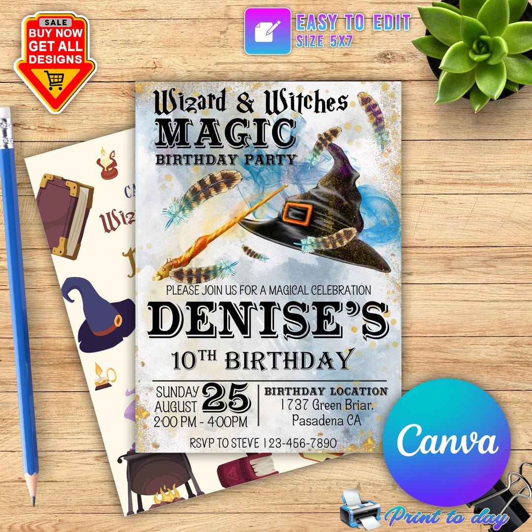 Editable Wizards Birthday Invitation, Witches Birthday Invitation ...