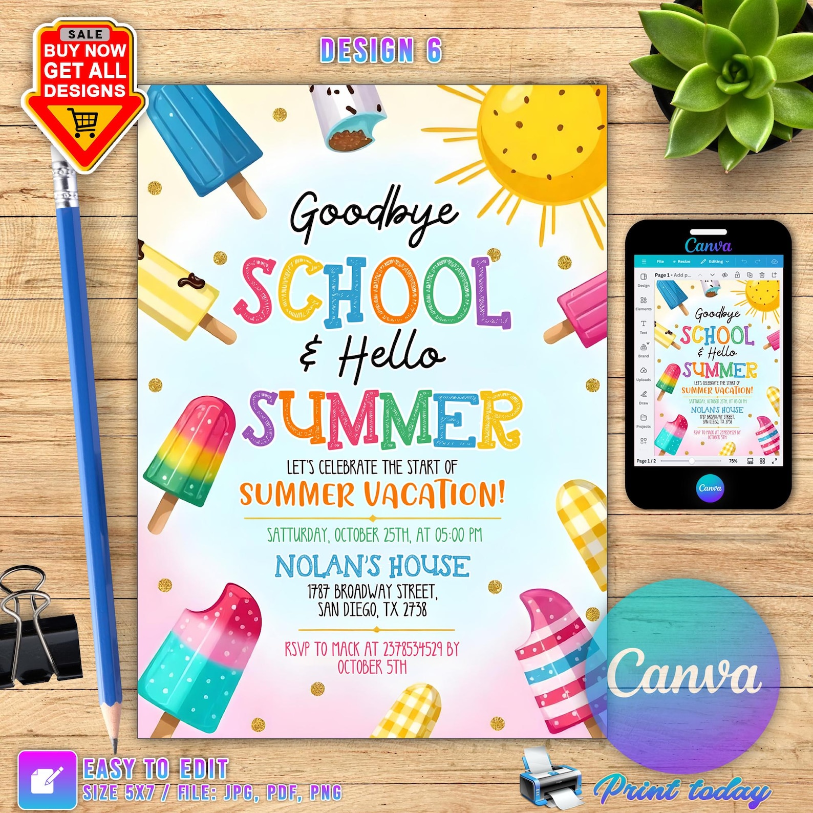 Editable End of School Party Schools Out Party Invitation, Editable ...