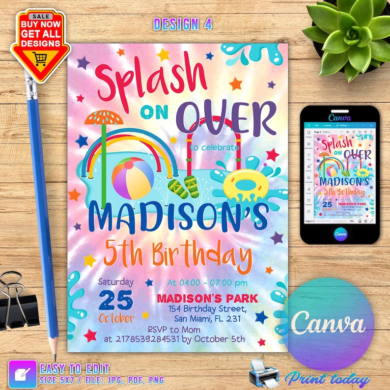 Splash Pad Party Invitation, Editable Splash Invitation, Water Park ...