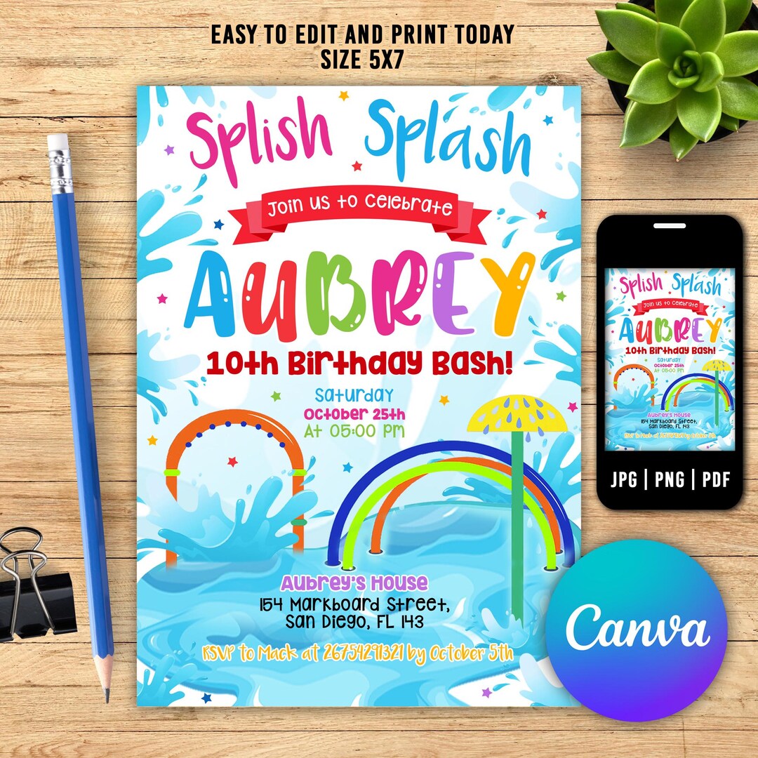 Splash Pad Party Invitation, Download Splash Party Invitation, Splish ...