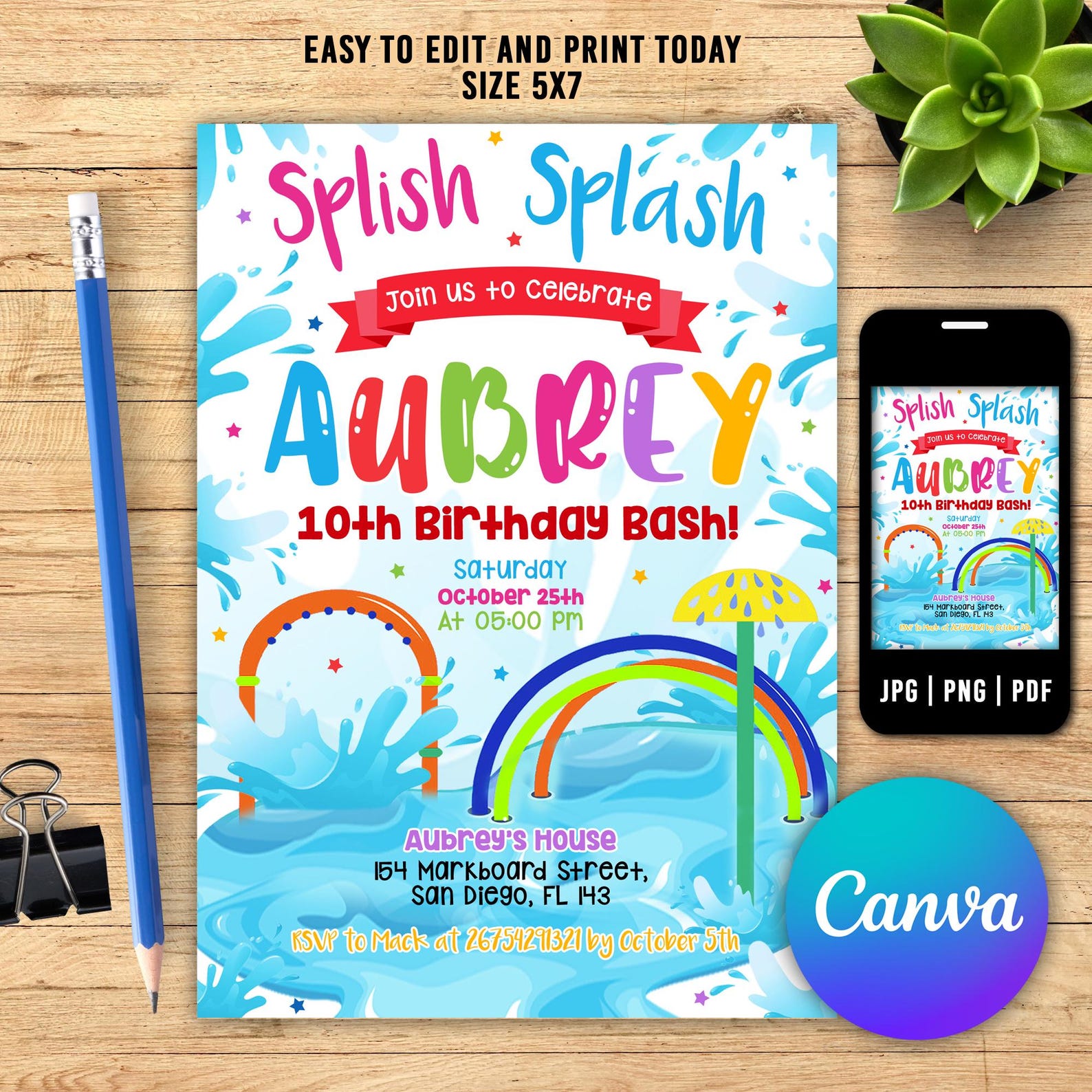 Splash Pad Party Invitation, Download Splash Party Invitation, Splish ...