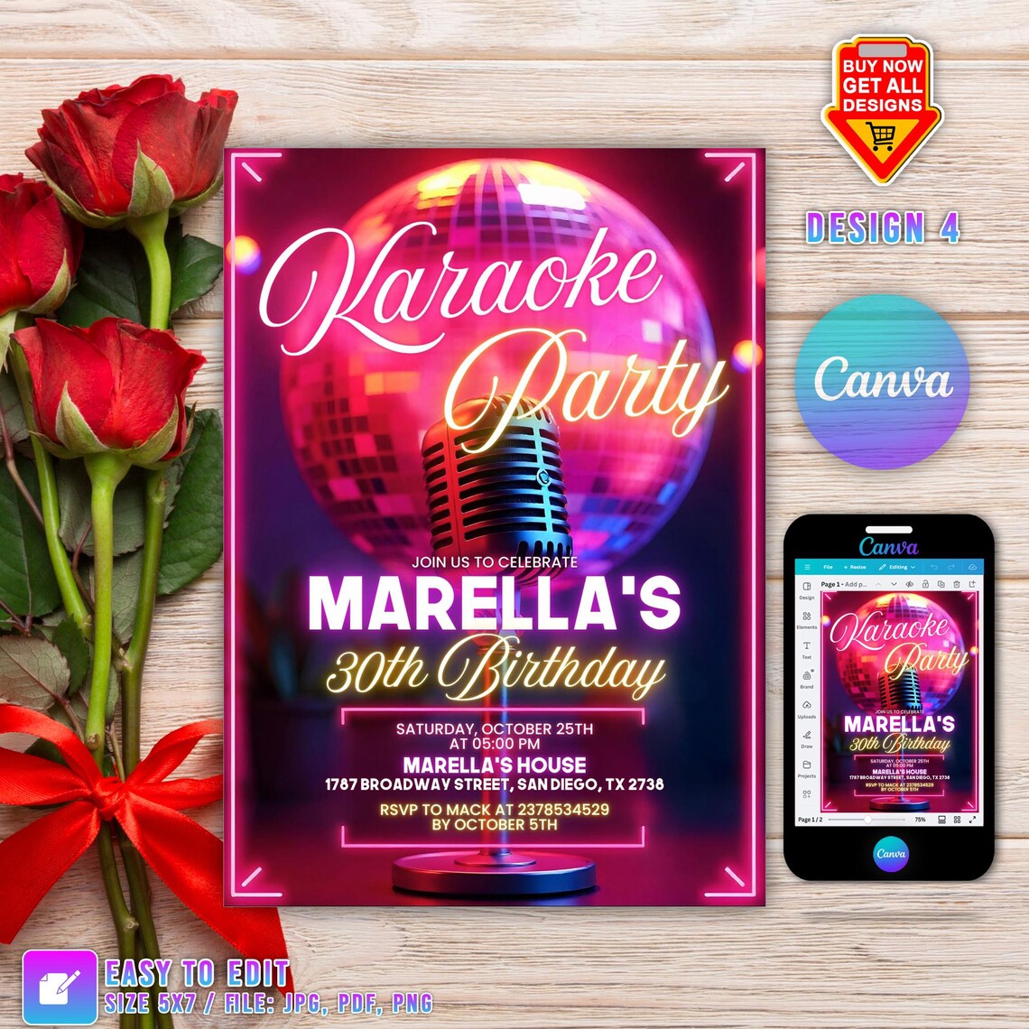 Karaoke Party Birthday Invitation, Glow Karaoke Birthday Party, Neon ...