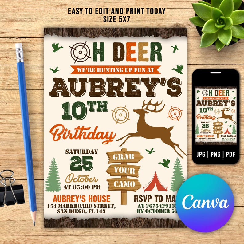 Hunting Birthday Party Invitation, Hunting Invitation, Deer Invitation ...