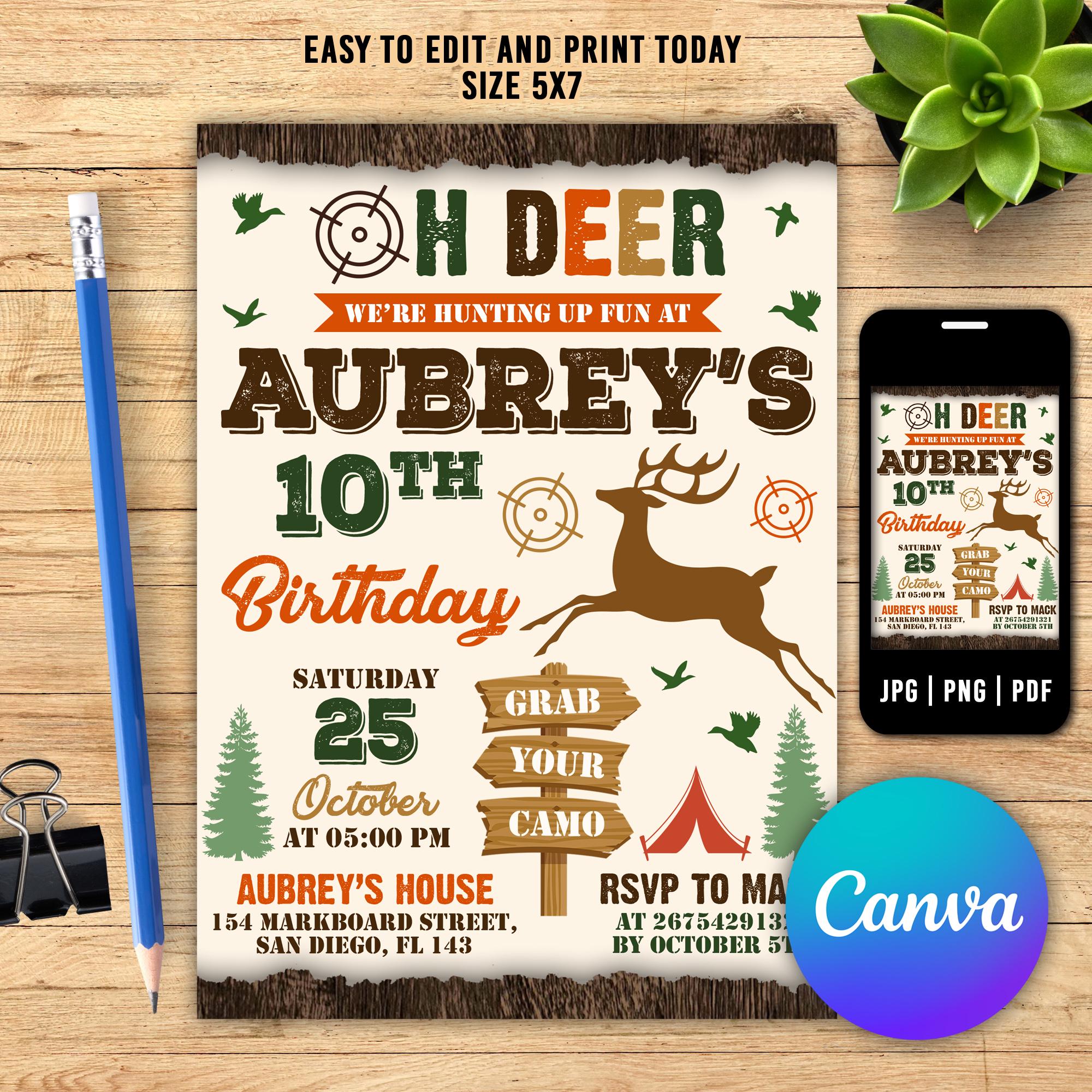 Hunting Birthday Party Invitation, Hunting Invitation, Deer Invitation ...