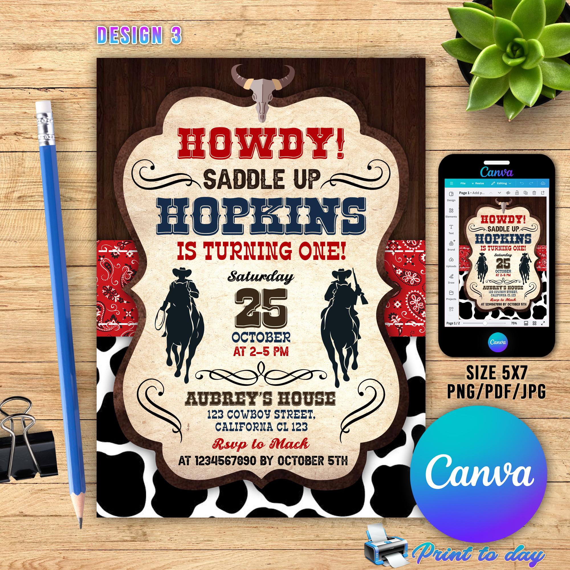 Cowboy Birthday Party Invitation Template, Country Western Party ...