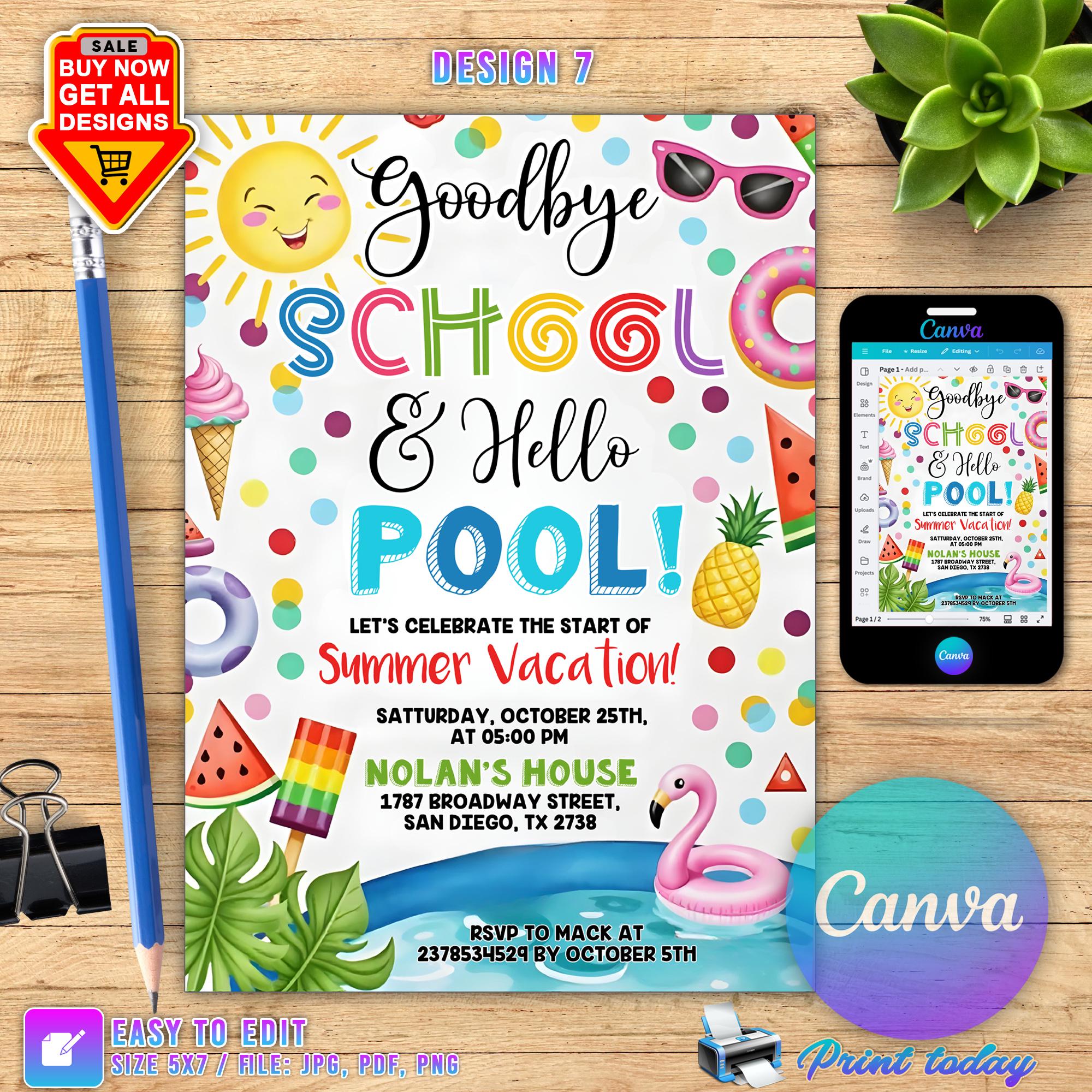 Editable End of School Party Schools Out Party Invitation, Editable ...