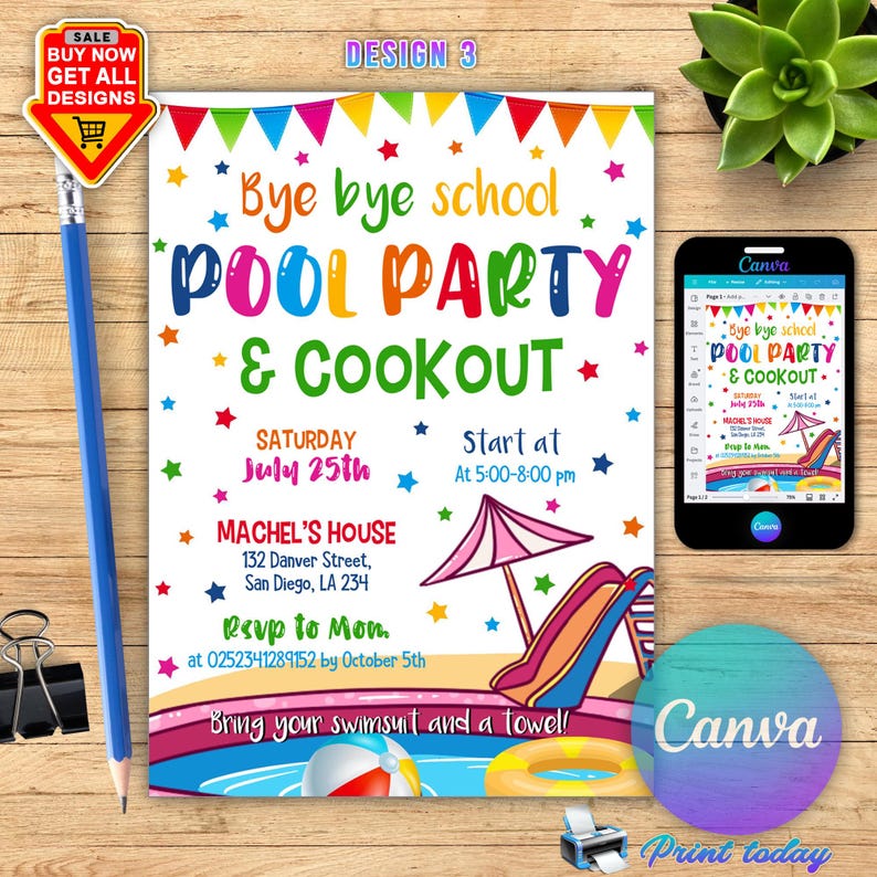 Editable End of School Party Schools Out Party Invitation, Editable ...