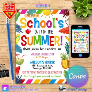 Goodbye School Hello Pool Invitation Template, Printable End of School ...