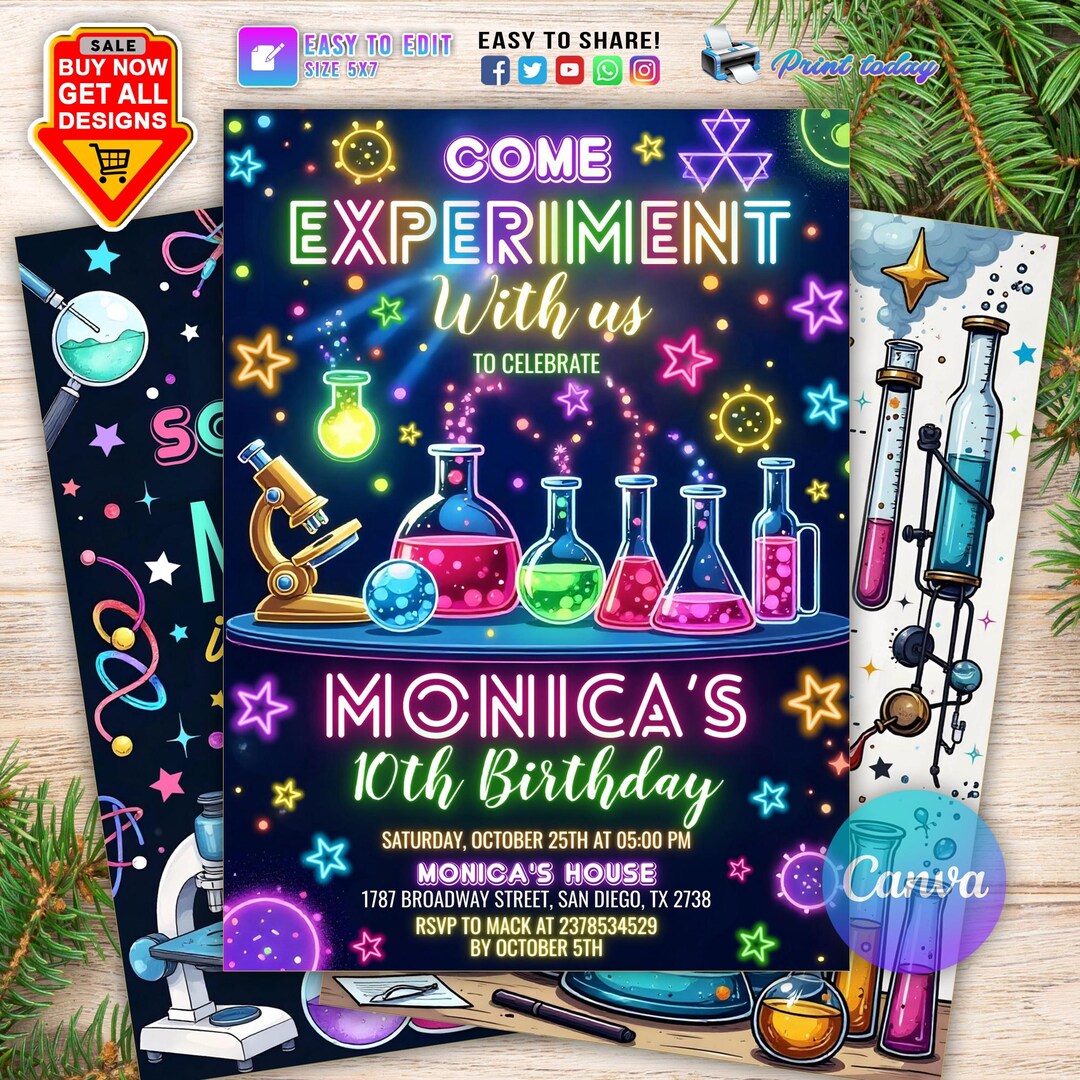 Editable Mad Science Experiment Birthday Invitation, Science Experiment ...