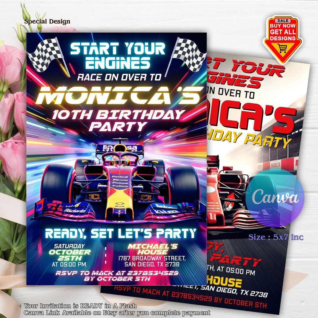Race Car Formula 1 Invitation for Party,instant Download, Sport Party ...