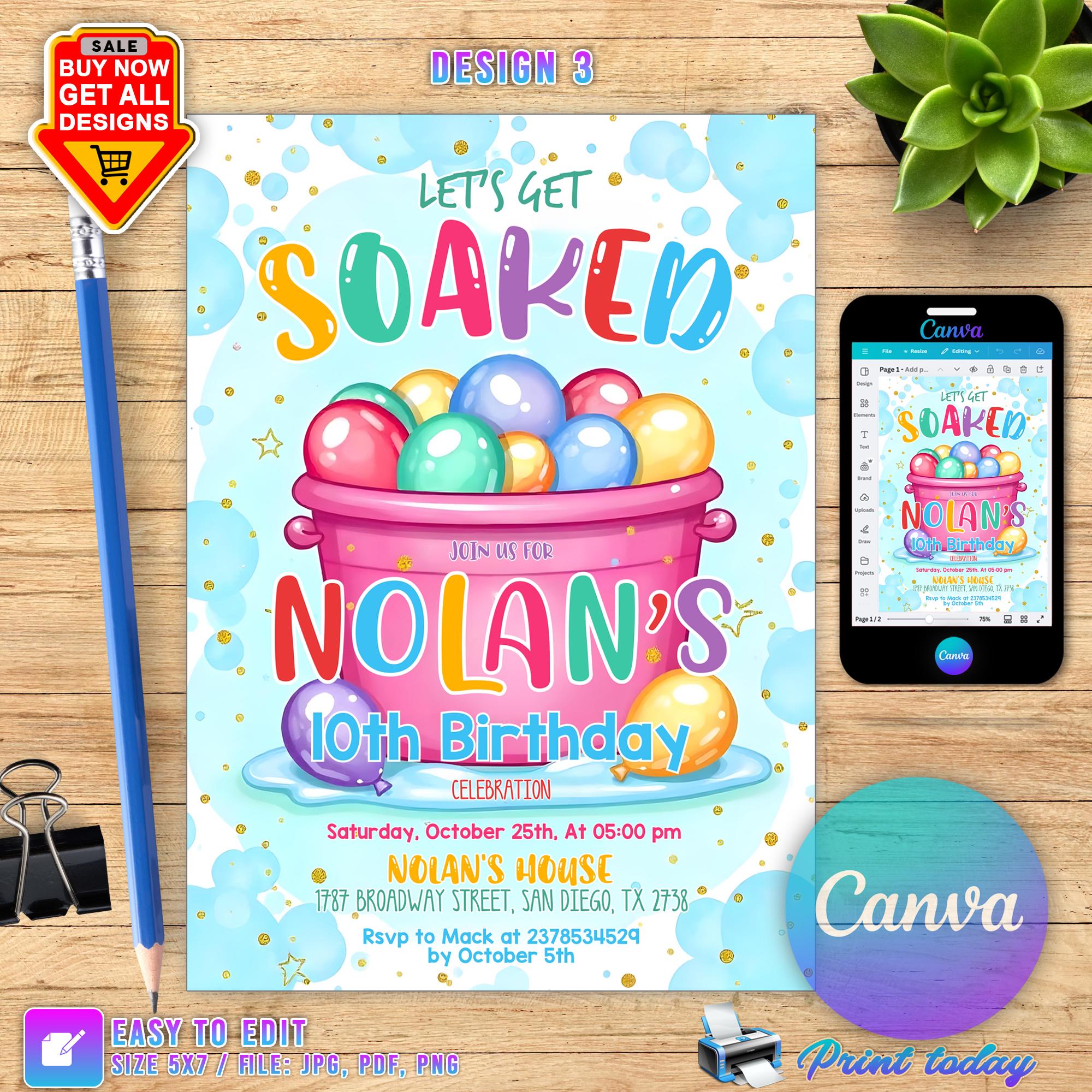 Water Balloon Invitation, Water Balloon Birthday Bash, Soaked Water ...