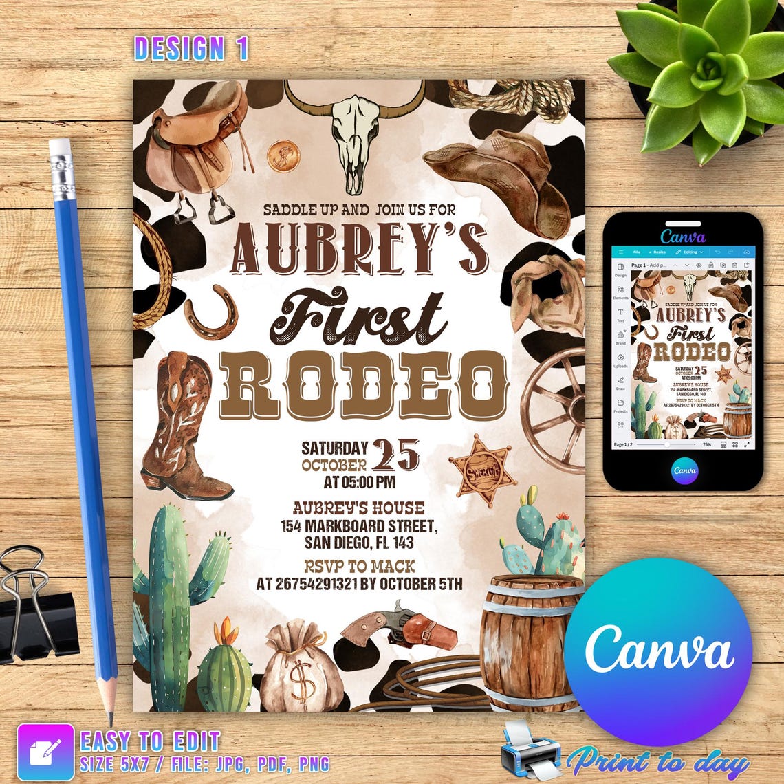 Editable First Rodeo Birthday Invitation, Rodeo 1st Birthday Invitation ...