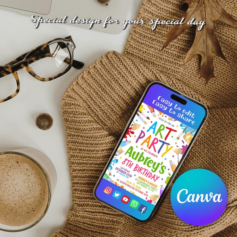 Editable Art Birthday Party Invitation, Art in Party Birthday Party ...