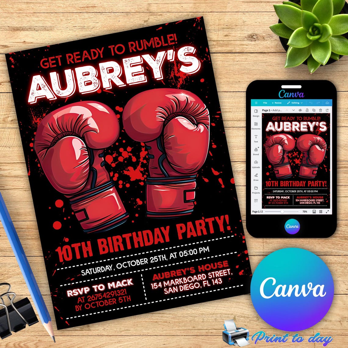 Boxing Boy Birthday Invitation, Fighter Birthday Invitation, MMA Boy ...