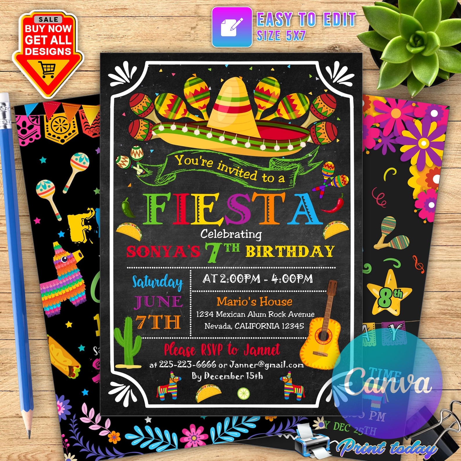 Fiesta Birthday Invitation, Fiesta Invitation, Mexican Theme Invitation ...