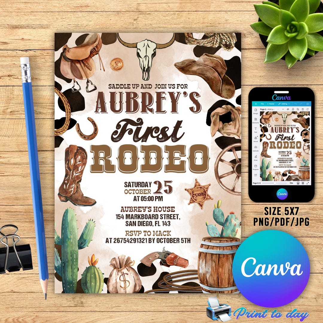Editable First Rodeo Birthday Invitation, Rodeo 1st Birthday Invitation ...