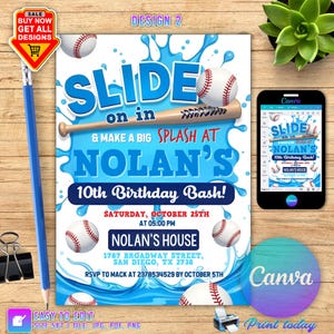 Baseball Pool Birthday Party Invitation, Baseball Pool Party, Sport ...