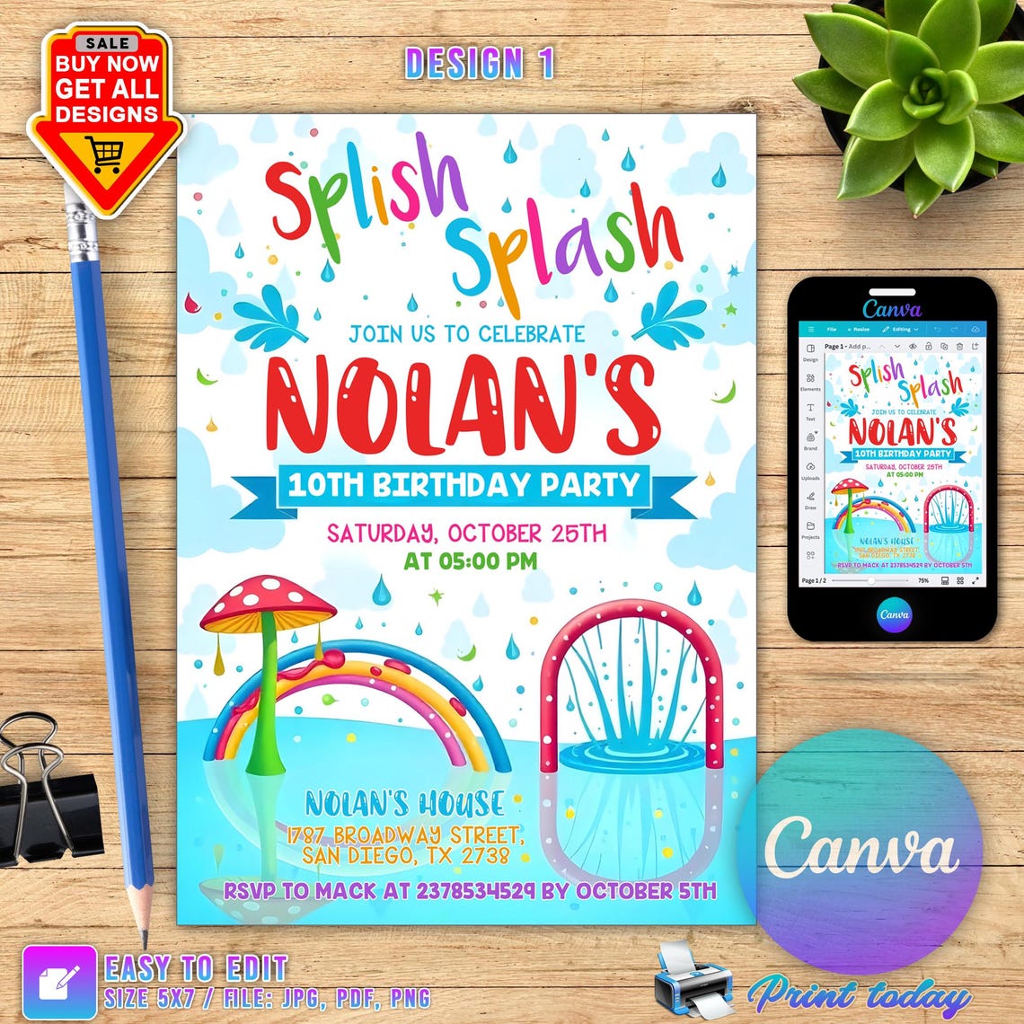 Splash Pad Party Invitation, Editable Splash Invitation, Water Park ...