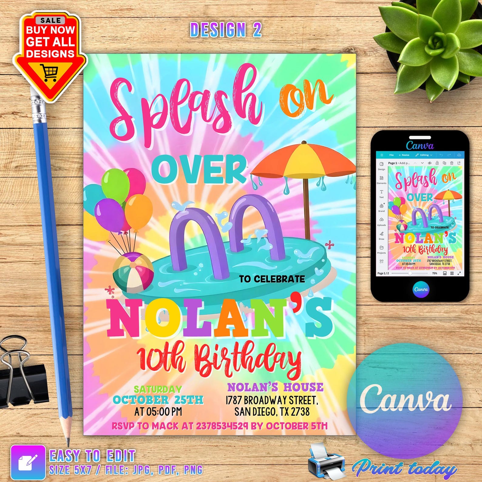 Splash Pad Party Invitation, Editable Splash Invitation, Water Park ...