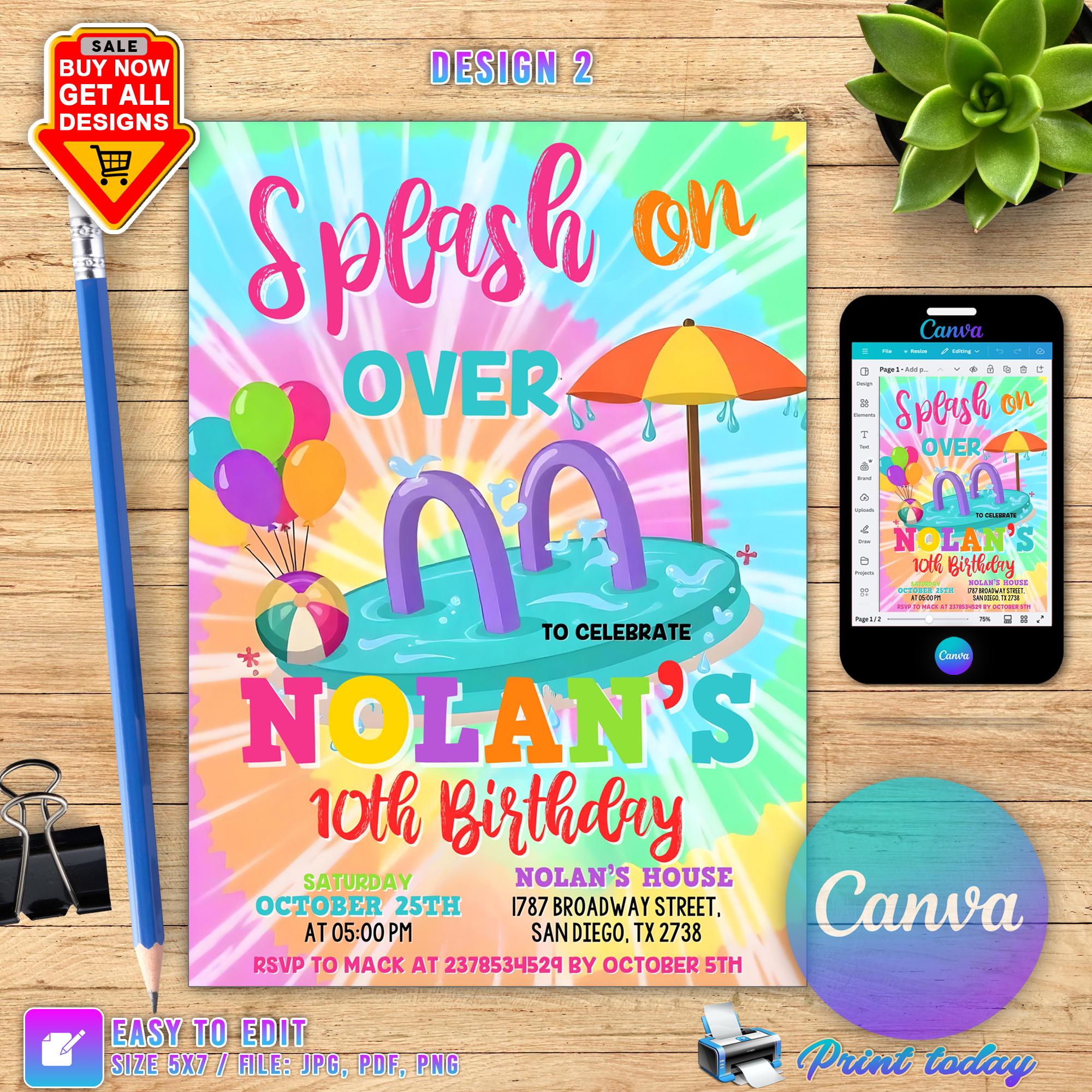 Splash Pad Party Invitation, Editable Splash Invitation, Water Park ...