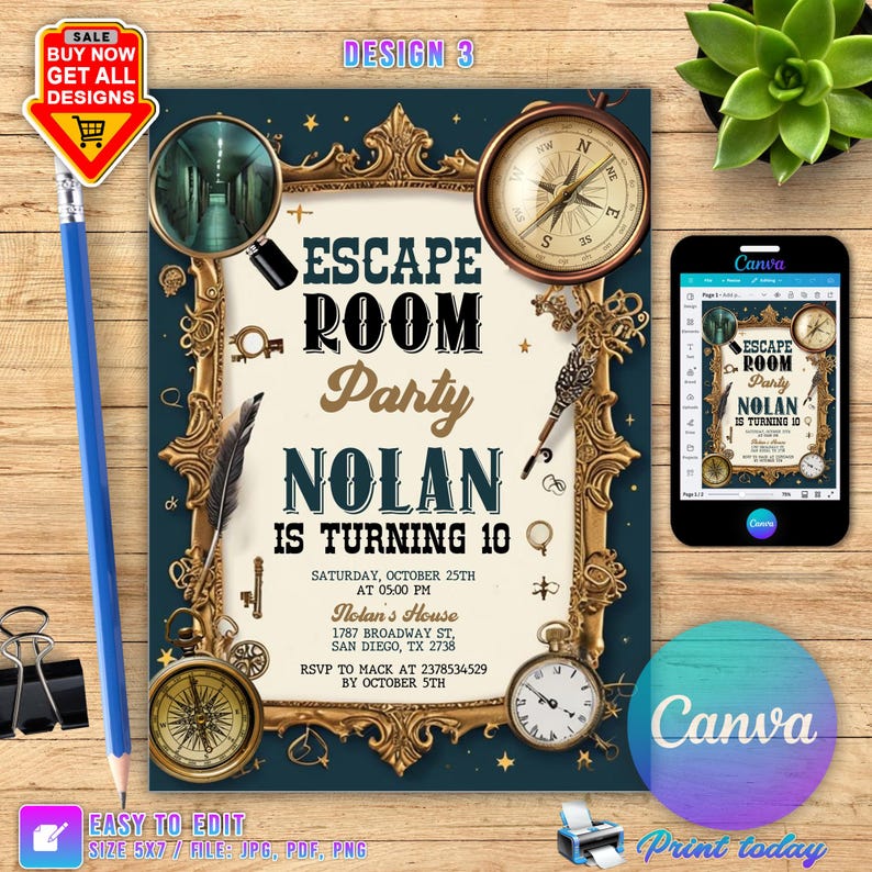 Editable Escape Room Invitation, Mystery Birthday Party Invite, Kids ...