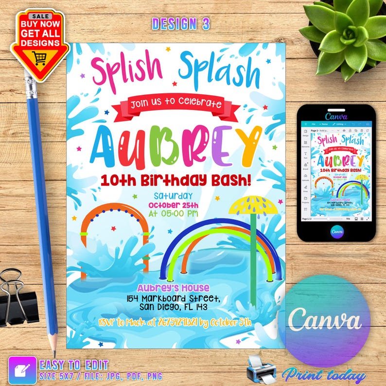 Splash Pad Party Invitation, Editable Splash Invitation, Water Park ...