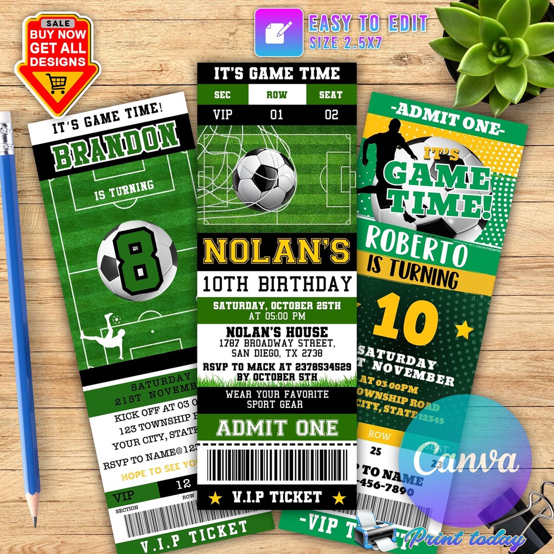 Soccer Ticket Birthday Invitation, Football Ticket Invite Template ...