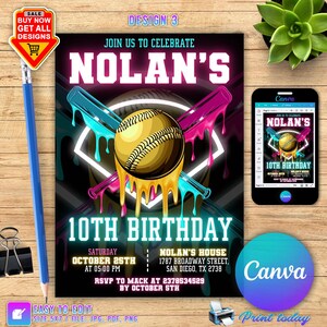 Baseball Drip Birthday Party Invitation, Baseball Birthday Invite ...