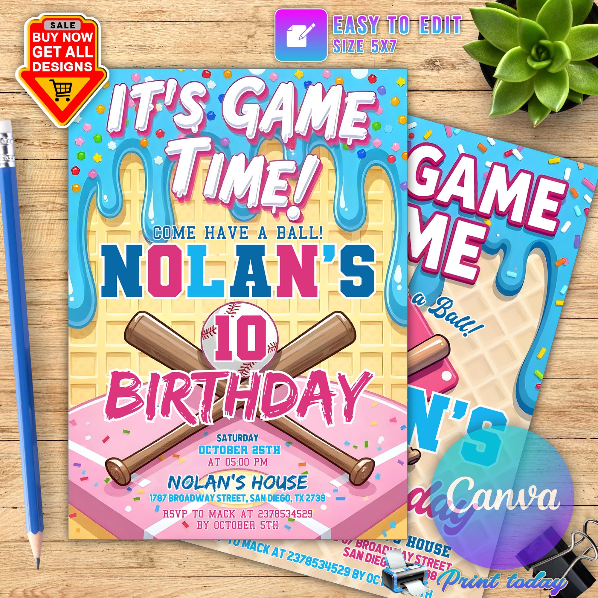 Baseball Drip Birthday Party Invitation, Baseball Birthday Invite ...
