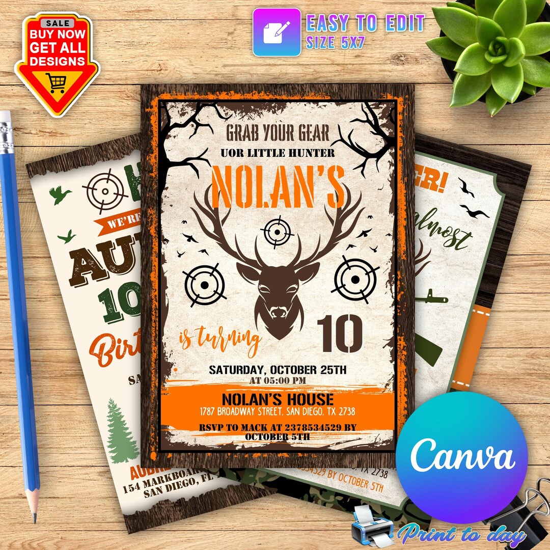 Hunting Birthday Party Invitation, Hunting Invitation, Birthday ...
