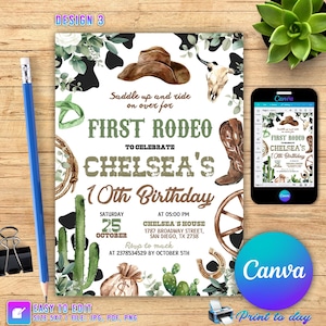 Editable First Rodeo Birthday Invitation, Rodeo 1st Birthday Invitation ...