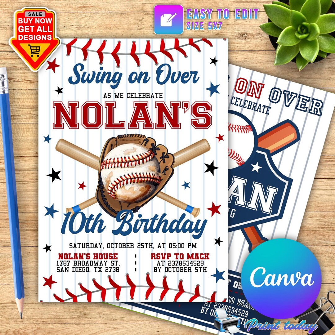 Editable Baseball Birthday Invitation, Baseball Party Invites, Instant ...