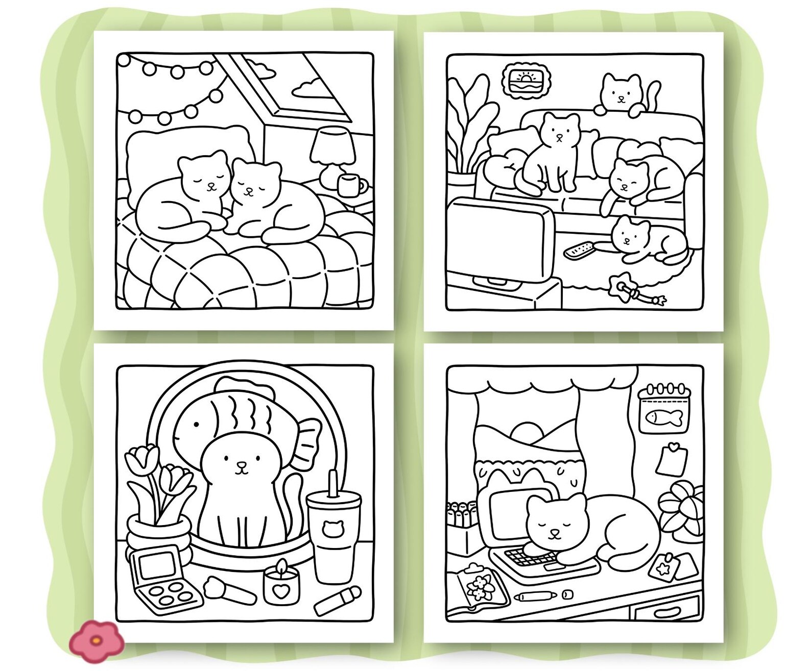 Cat Days Coloring Book, Cute and Relaxing Scenes for Cat Lovers ...