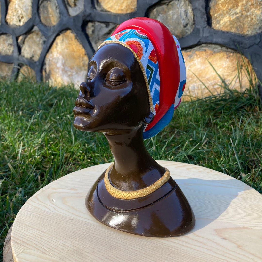 Afro African Woman Statue, African Bun Woman Lady Sculpture, Lady Bust ...