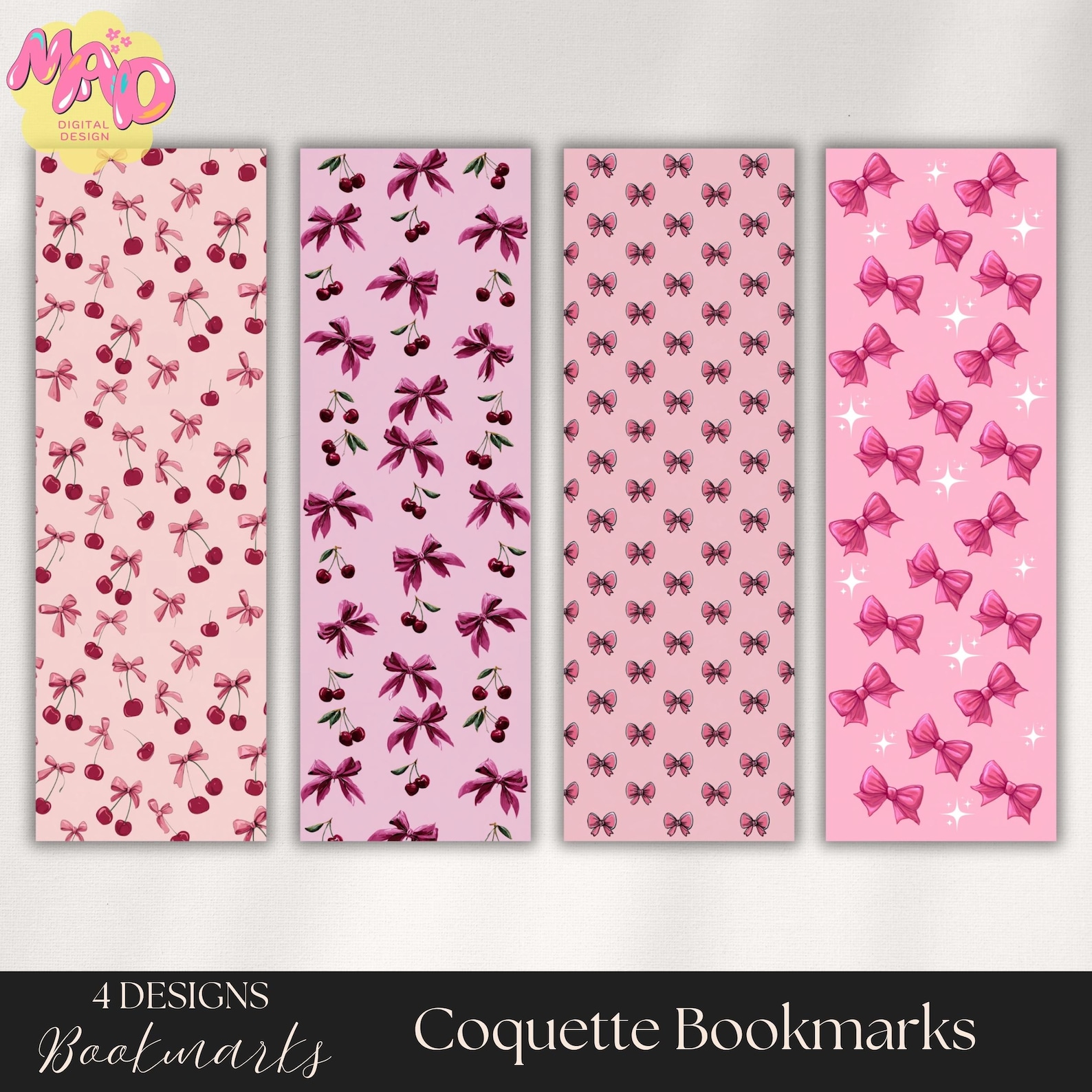 Pink Coquette Bow Bookmark Printable Bundle: Girly Reader Gift (digital ...