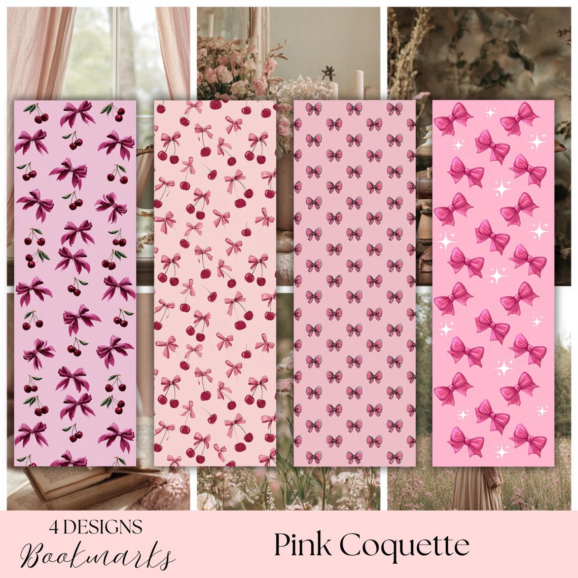 Pink Coquette Bow Bookmark Printable Bundle: Girly Reader Gift (digital ...