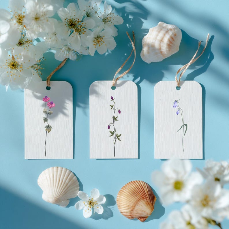 Summer Gift Tag Mockup Bundle, Blue Beach Seashell Label, Editable ...